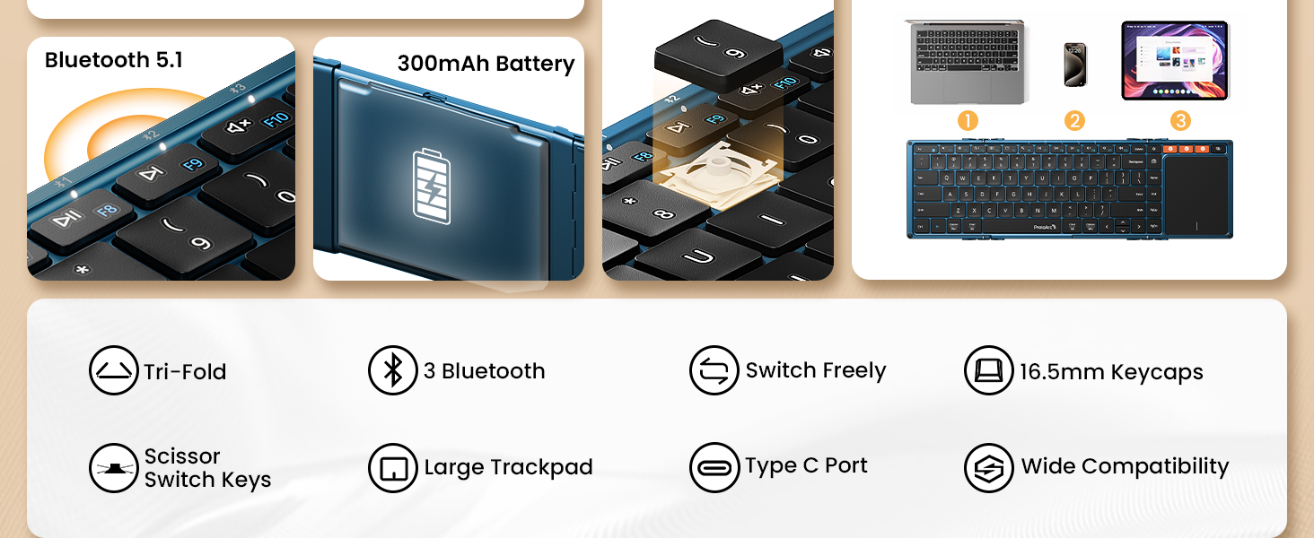 Protoarc Foldable Keyboard With Touchpad Xk01 Tp Folding Portable Keyboard Full