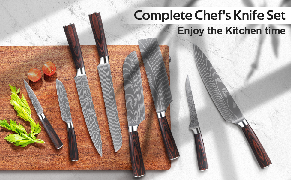 Slok Ensemble de 8 couteaux de cuisine en acier inoxydable à haute ...