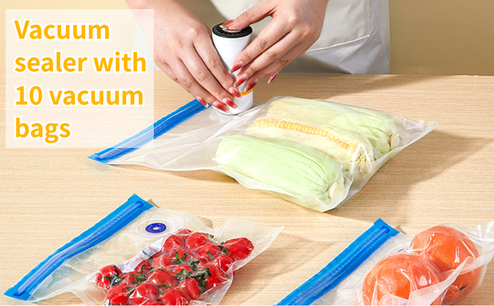 Portable Vacuum Sealer Set With 10 Vacuum Bags, Food Vacuum Pump Mini Bag Sealer Rechargeable ...