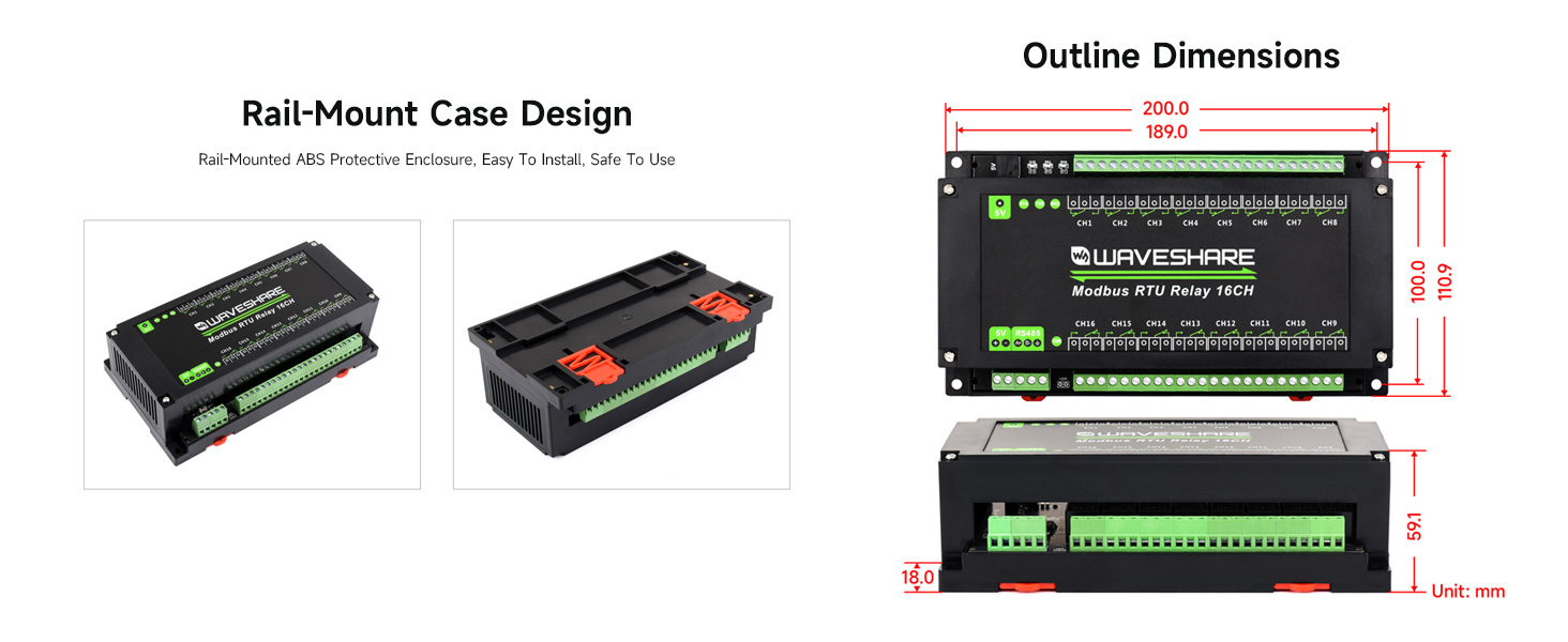Amazon.com: Waveshare Modbus RTU 16-Ch Relay Module, RS485 Interface, with Multiple Isolation ...