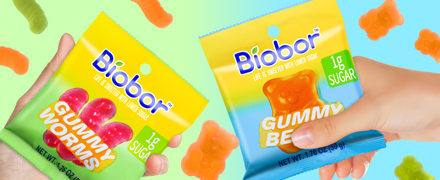 Amazon.com : Biobor Low Sugar Gummy Candy, Gummy Bears and Worms Keto Friendly Candy Snack,1g ...