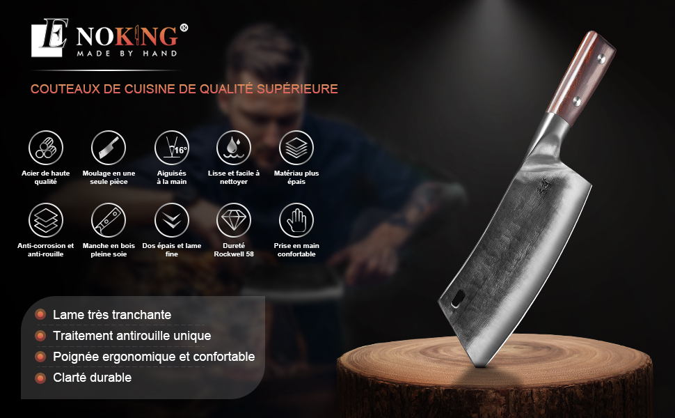 ENOKING Couteau Cuisine Couteau de Chef Professionnel, 19.5cm Lame ...