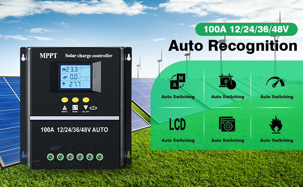 100A MPPT Solarladeregler 12V/24V/36V/48V MPPT Laderegler Auto ID LCD Display Max 100VDC Eingang ...