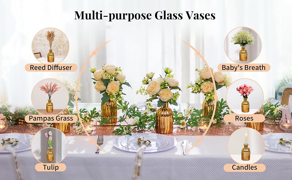 Amazon.com: NUPTIO Bud Vases Small Gold: 12 Pcs Glass Vase Set in Bulk for Flowers - Mini ...