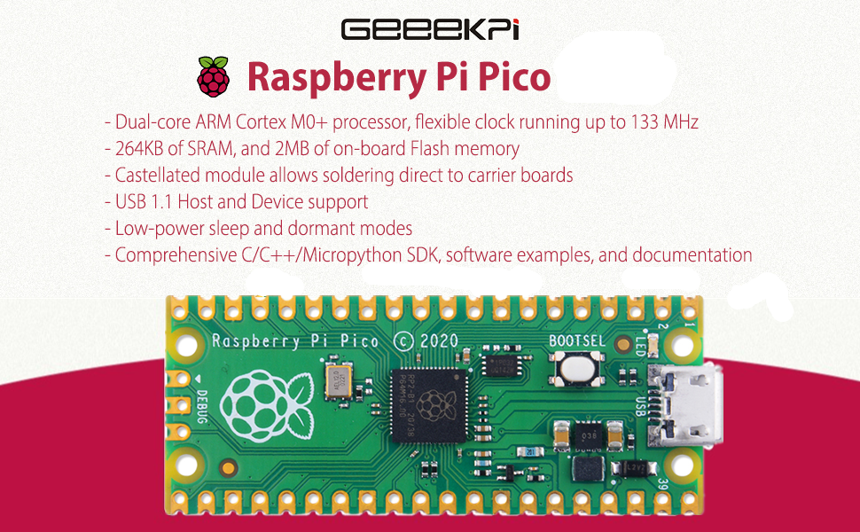 GeeekPi Raspberry Pi Pico Flexible Microcontroller Mini Development Board, Based on the ...