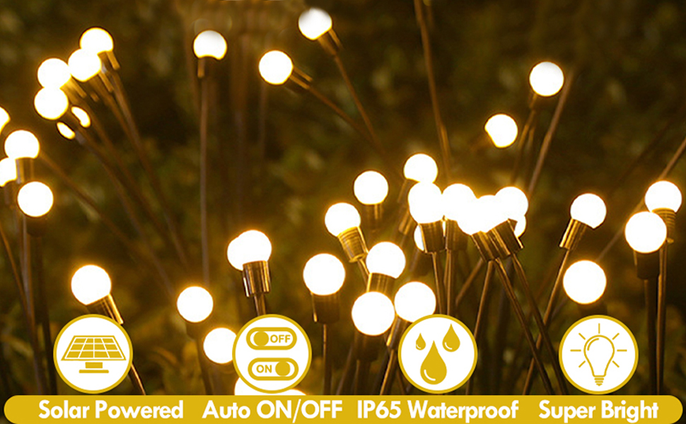 AERYS Solar Powered Fireflies with 8 Led Waterproof Starburst Swaying Garden Lights Ideal for ...