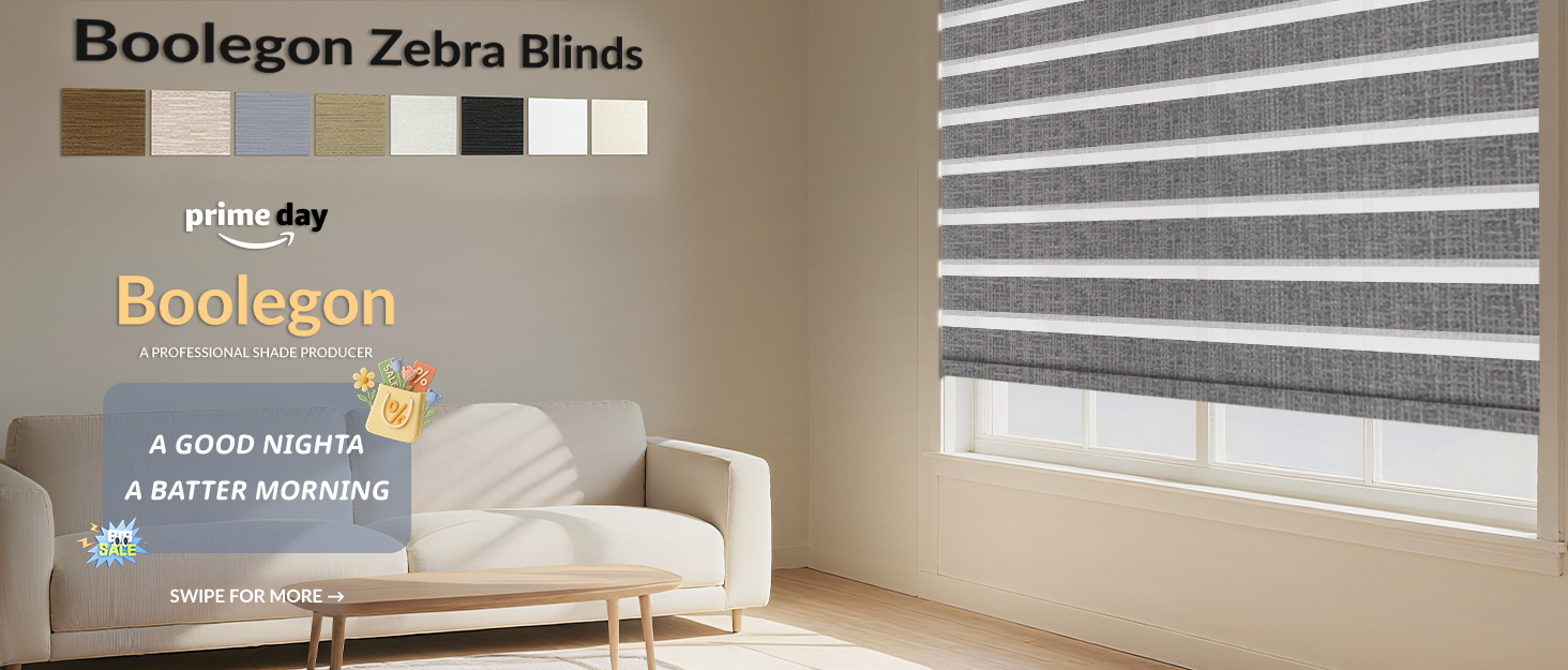 Amazon.com: Boolegon No Drill Motorized Zebra Blinds with Remote, 95% Blackout Smart Zebra ...