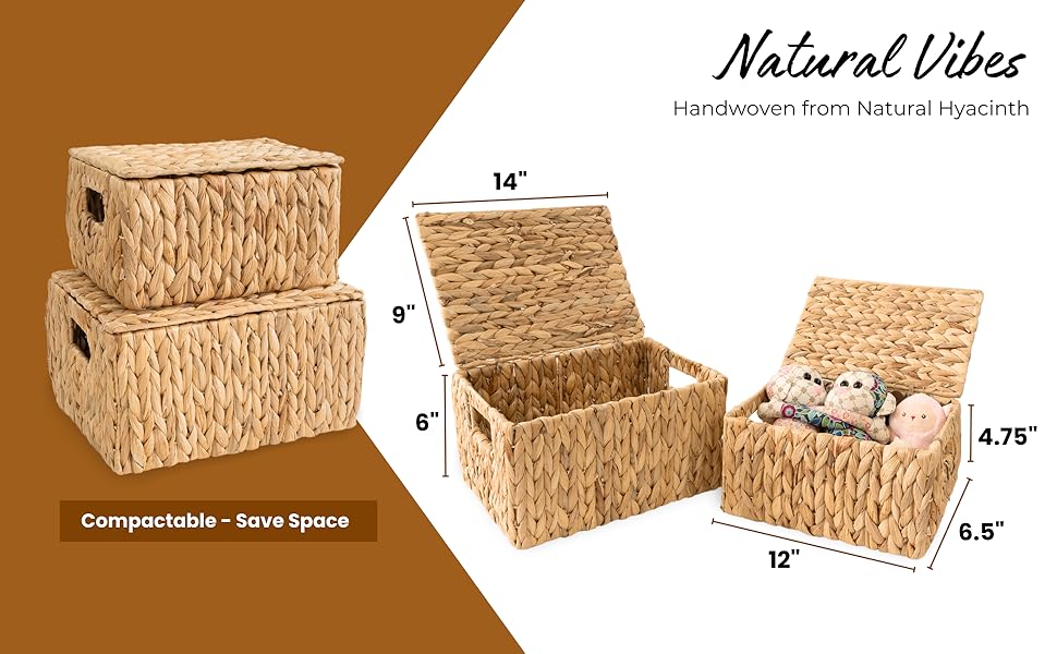 Amazon.com: Wicker Storage Baskets with Lid, Set 2 Basket With Lid ...
