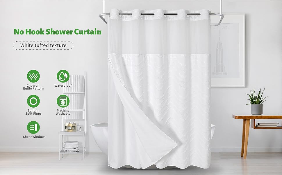 Amazon.com: eachope No Hook Tufted Chevron Striped Shower Curtain with Snap-in Fabric Liner set ...