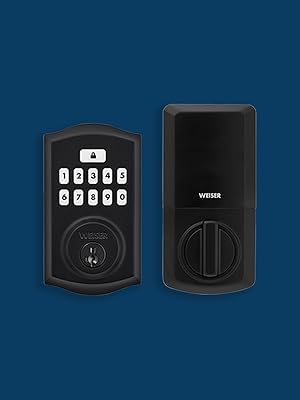 Weiser Matte Black Front Door Lock and Handle Set with SmartCode Keypad Door Lock, Prescott ...