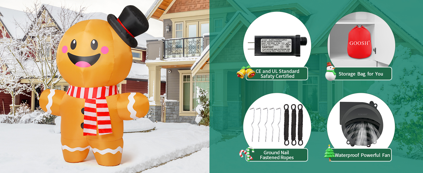 Amazon.com: GOOSH 6.2 FT Christmas Inflatables Gingerbread Man Outdoor Decorations Blow Up Yard ...