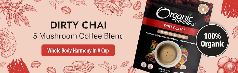 Amazon.com : Organic Traditions Dirty Chai Mushroom Coffee Blend, 100% Organic Instant Mushroom ...
