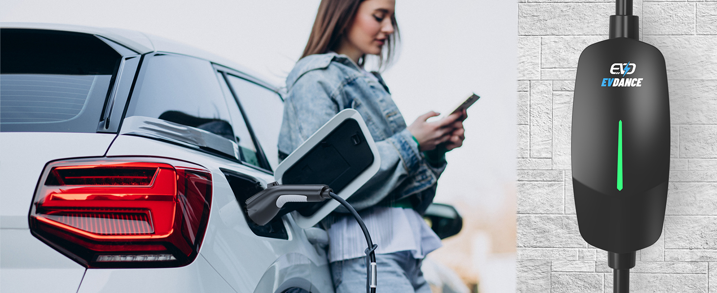 EVDANCE - Cargador portátil de nivel 1 y 2 EV, cargador portátil para vehículo eléctrico con ...