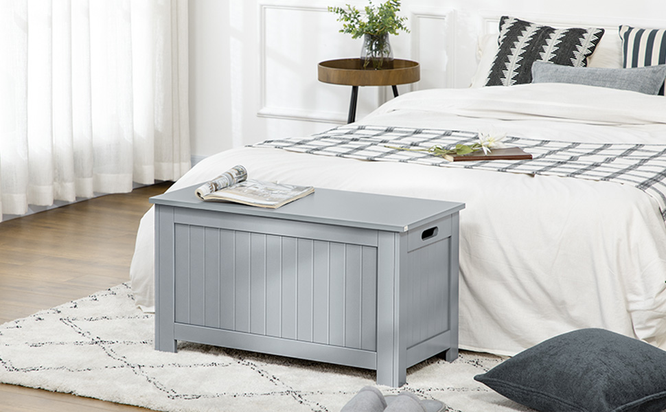 HOMCOM Coffre de rangement avec charnières de sécurité boîte de rangement en bois coffre à ...