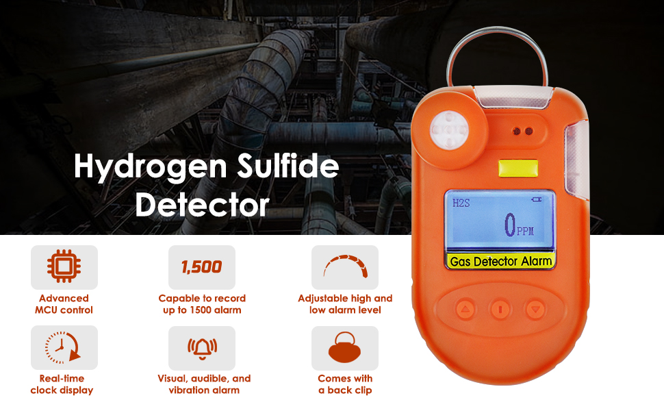 Amazon.com: H2S Monitor Clip on Digital H2S Gas Detector 0~100ppm ...