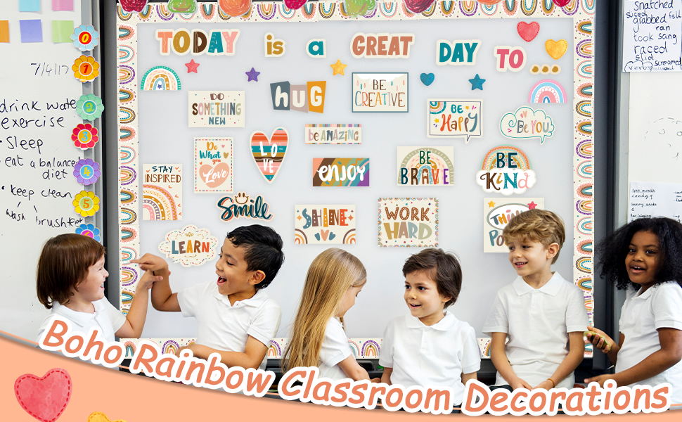 Amazon.com : Today is A Great Day Bulletin Board Set Boho Rainbow ...