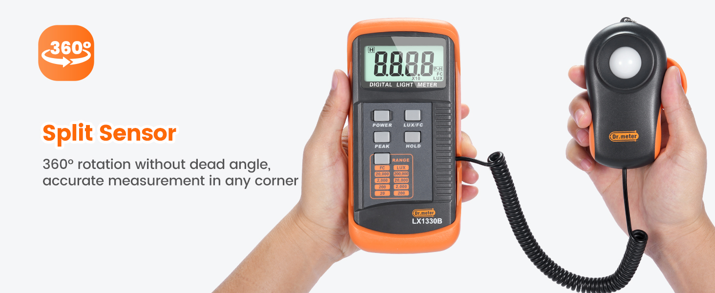 Dr.meter Light Meter, LX1330B Digital Illuminance 0-200,000 Measurement Range Lux Meter ...