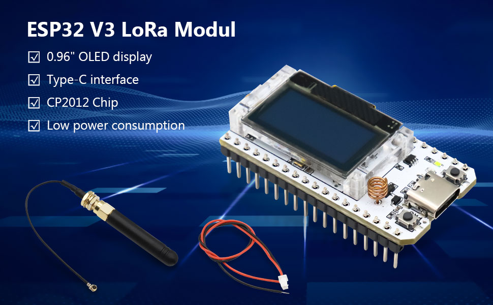 APKLVSR LoRa ESP32 Entwicklungsplatine,LoRa V3 Meshtastic Board mit OLED Display und Antenne USB ...