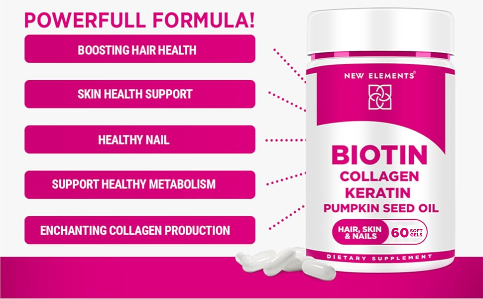 Amazon.com: Biotin Supplement 10000mcg with Collagen Peptides Keratin and Pumpkin Seed Oil for ...