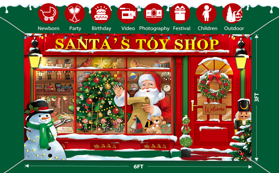Amazon.com: Santa's Toy Shop Christmas Party Photography Backdrop ...