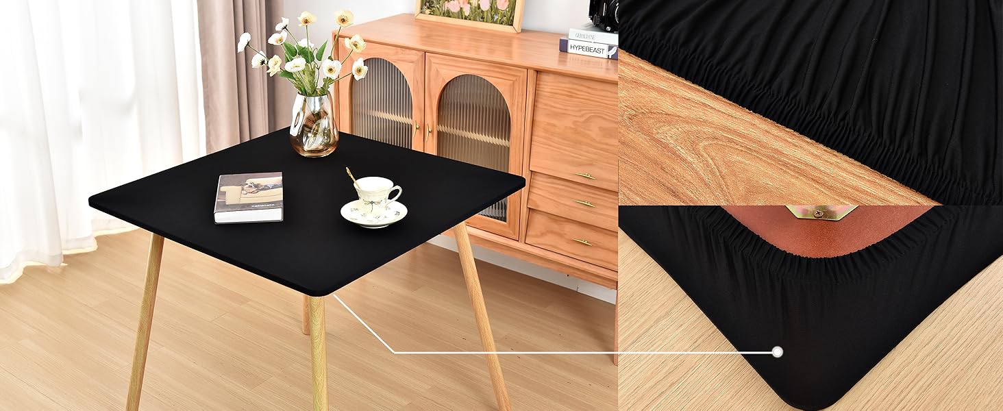 Amazon.com: Amonsa Black Fitted Tablecloth with Elastic 42x42 inch ...