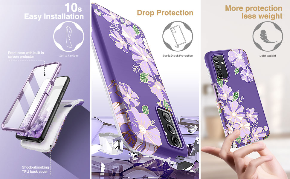 SURITCH Compatible with Samsung Galaxy A14/A14 5G Case, Shockproof Protective Cover Flower ...