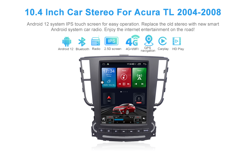 Amazon.com: ABUWU Car Stereo for Acura TL 2004 2005 2006 2007 2008, 10.4 inch Android 12.0 ...