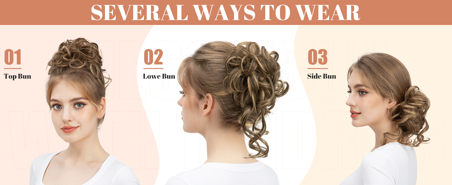 Amazon.com : CJL HAIR 2PCS Messy Bun Hair Pieces Wavy Curly Synthetic ...