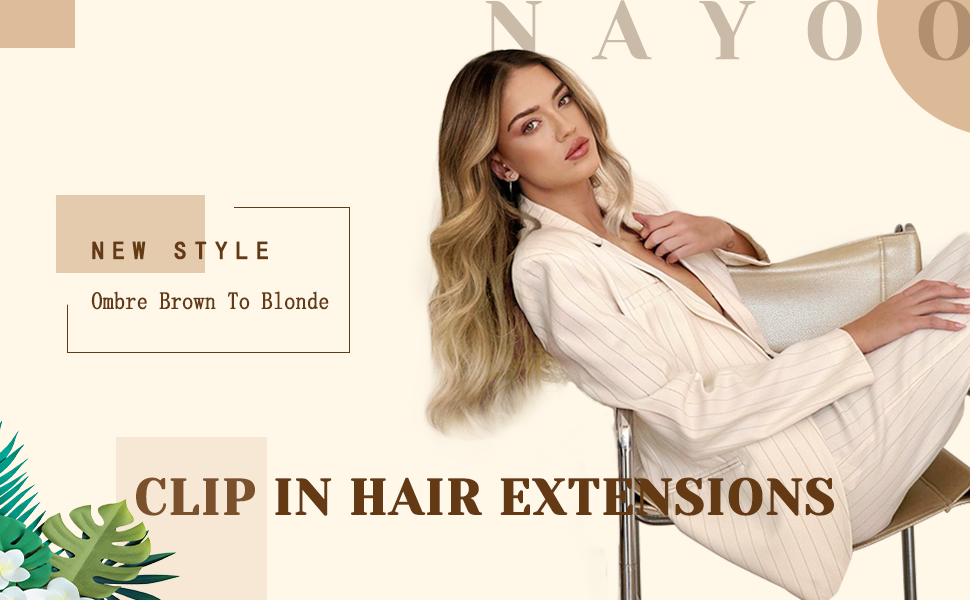 Amazon.com : NAYOO Clip in Hair Extensions for Women 20 Inch Long Wavy Curly Ombre Brown to ...