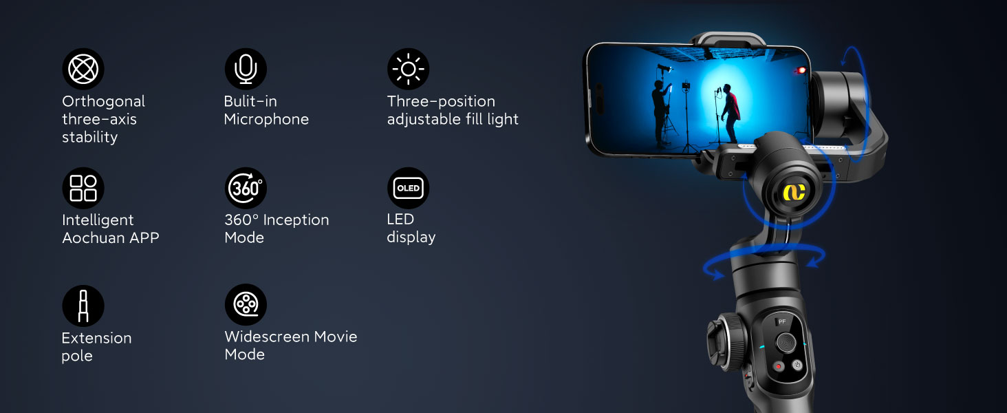 AOCHUAN Smart S2 Gimbal Stabilizer for Smartphone Professional Industry ...