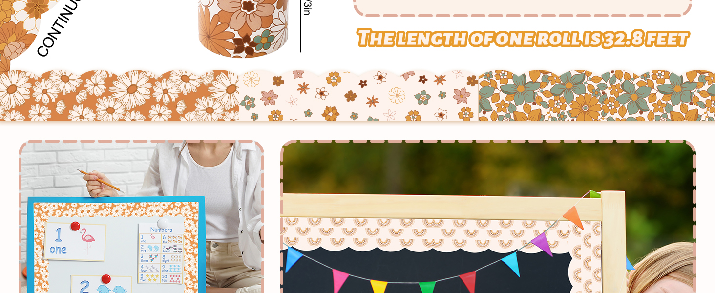 Amazon.com: Whaline 196.8ft 6 Rolls Modern Boho Bulletin Board Borders ...