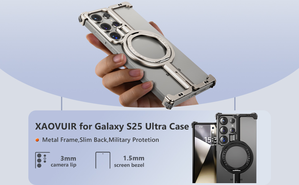 Amazon.com: OGRANEE Metal Frameless Case for Samsung Galaxy S25 Ultra with Magnetic Kickstand ...
