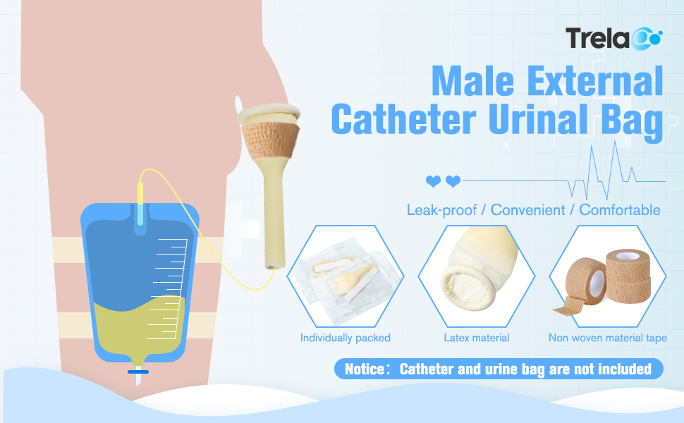 Amazon.com: TrelaCo 30 Pcs Male External Catheter Urinal Bag Latex External Catheter for Men ...