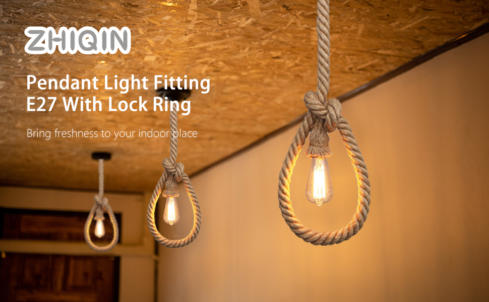 ZHIQIN 2 Stück Hanfseil Lampe E27 Pendelleuchte seil mit Kabel 100 cm Industrielles Hängeleuchte ...