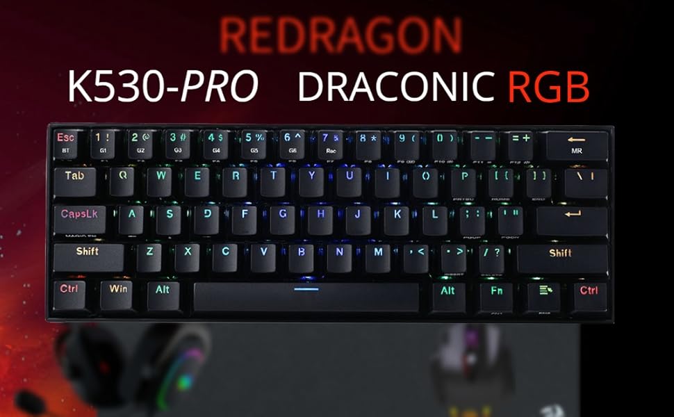 Redragon Kabellose mechanische Gaming-Tastatur | K530-Pro Draconic 60% 61 Tasten TKL | 2,4 GHz ...