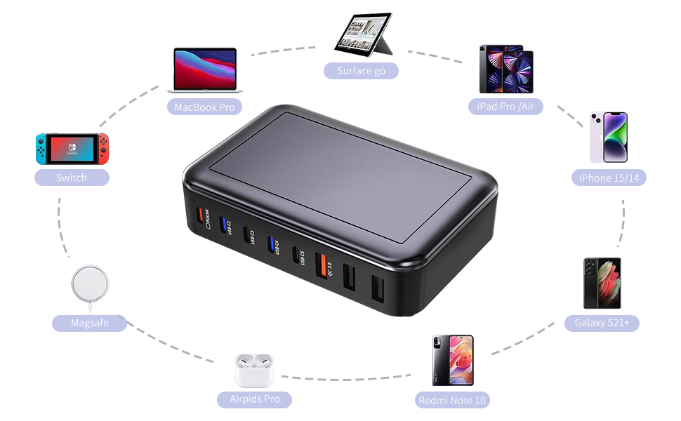 Amazon.com: USB C Charger, 185W 8-Port USB C Charging Station with 5 USB-C Ports +3 USB-A Ports ...