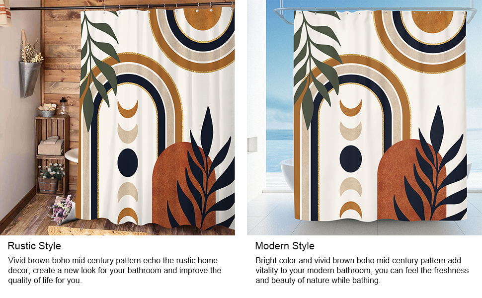 Amazon.com: KOMLLEX Brown Boho Shower Curtain for Bathroom Decor 60Wx72H Mid Century Abstract ...
