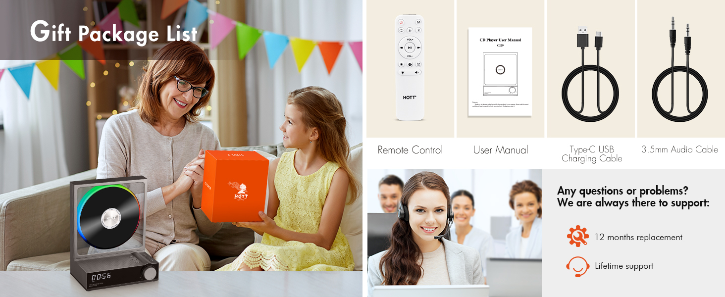 Amazon.com: HOTT CD Player Portable,Small CD Players for Home, Bluetooth 5.3,Desktop CD Player ...