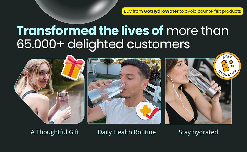 Amazon.com: GotHydroWater, Hydrogen Water Bottle 14 oz/420ml, Water Ionizer with SPE Technology ...