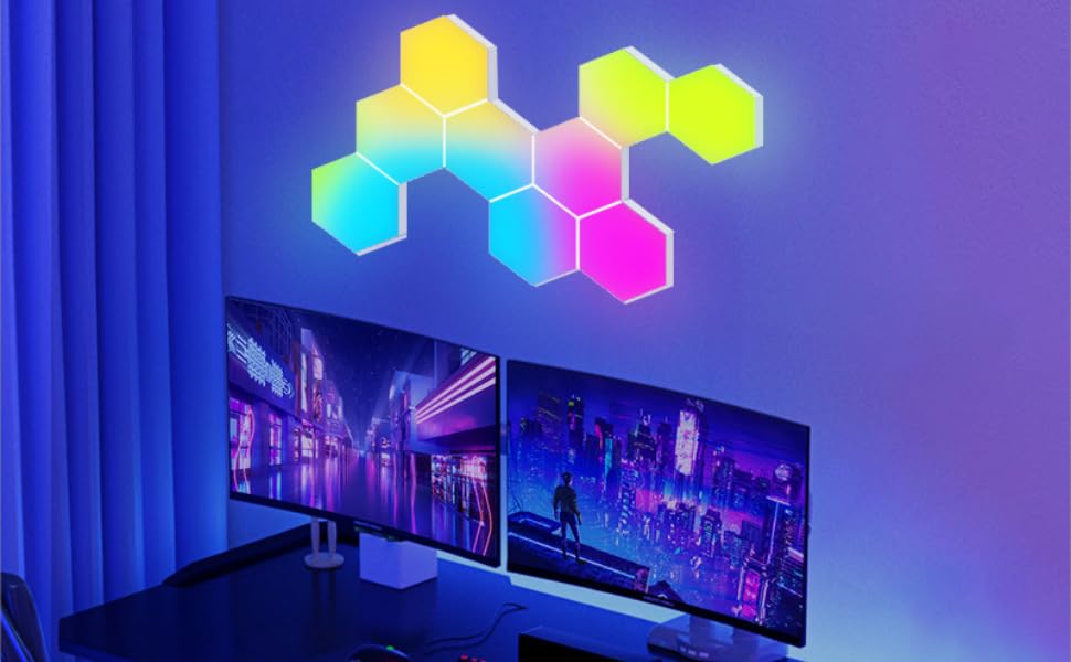 Bezavea Hexagon Lights - 8 Pack RGB LED Panels, App-Controlled, Sync to ...