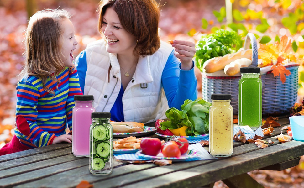 STARSIDE 6 Pack 16 oz Clear Glass Drinking Bottles,Vintage Water Bottles,Reusable Glass Juice ...