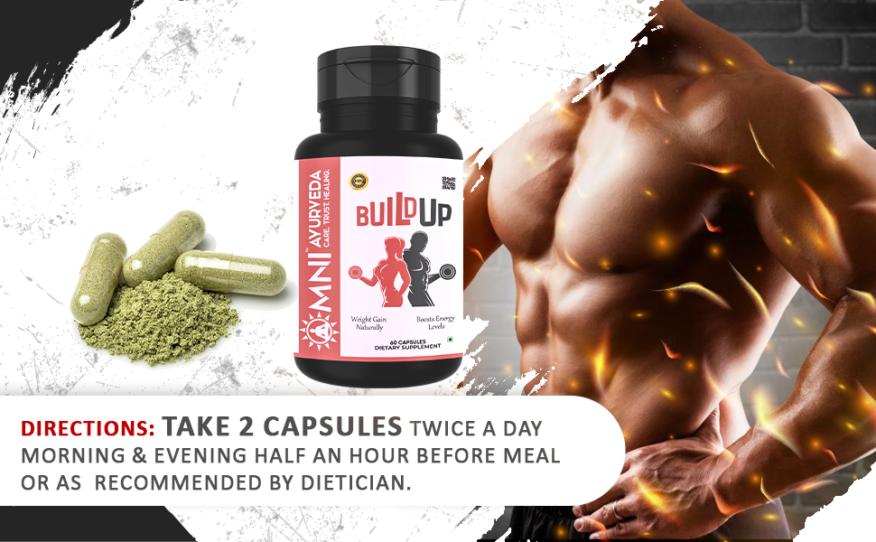 Omni Ayurveda Build Up Capsules | Herbal Weight Gainer for Fast Weight & Muscle Gain, Daily ...
