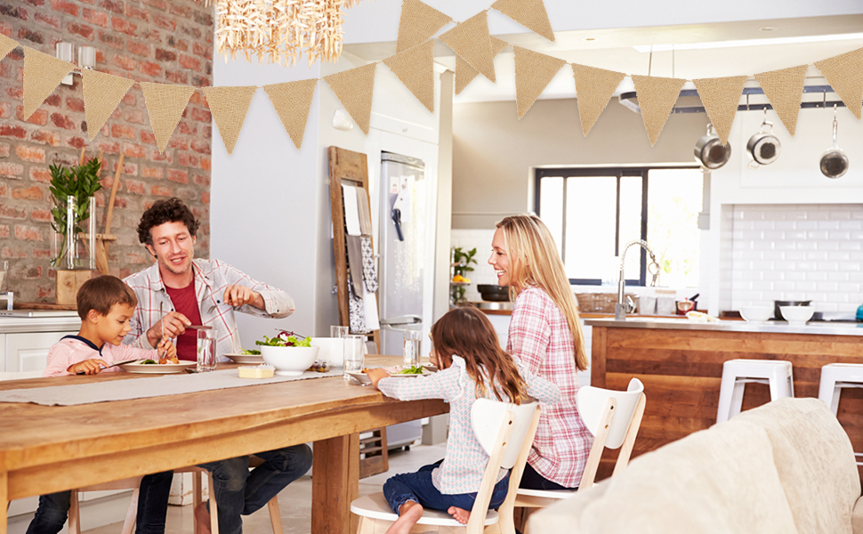 jijAcraft 60PCS 20M Rustic Burlap Banner Bunting, Linen Bunting Burlap ...