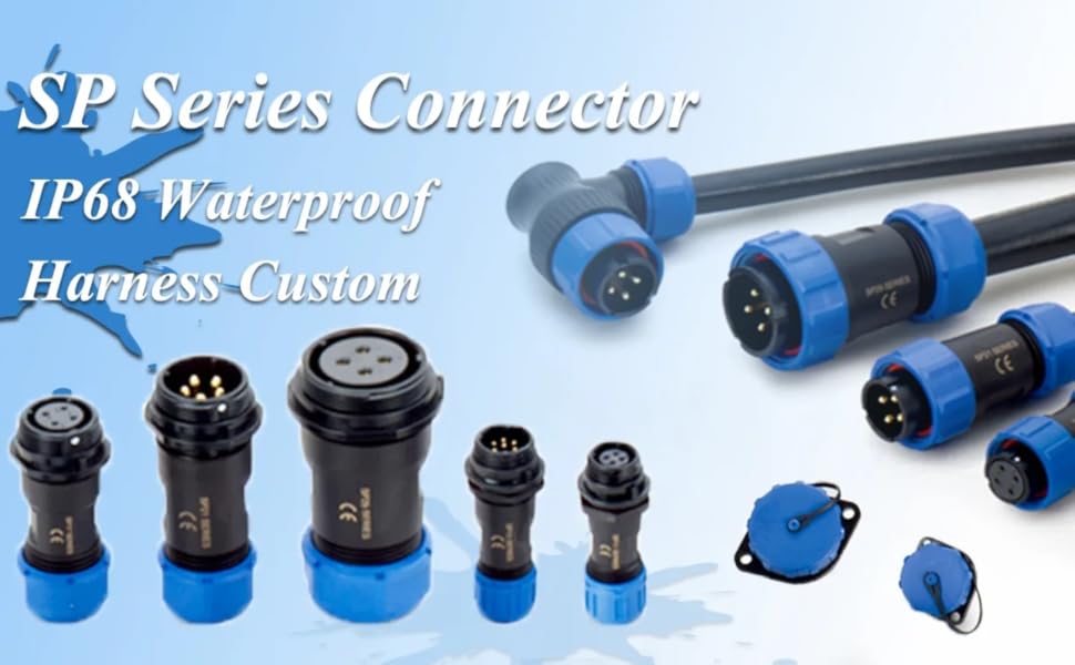 SP13 - Conector de aviación impermeable de 2 pines macho y hembra con tapa protectora, conector ...