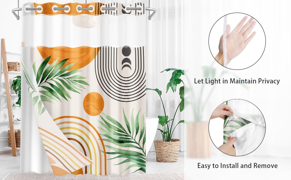 Amazon.com: Nesphy No Hook Boho Geometric Shower Curtain with Snap in Fabric Liner Set, Abstract ...