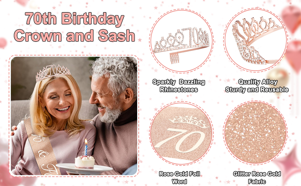 Amazon.com: 33Pcs 70th Birthday Decorations for Women with Banner, Balloons, Crown and Sash ...