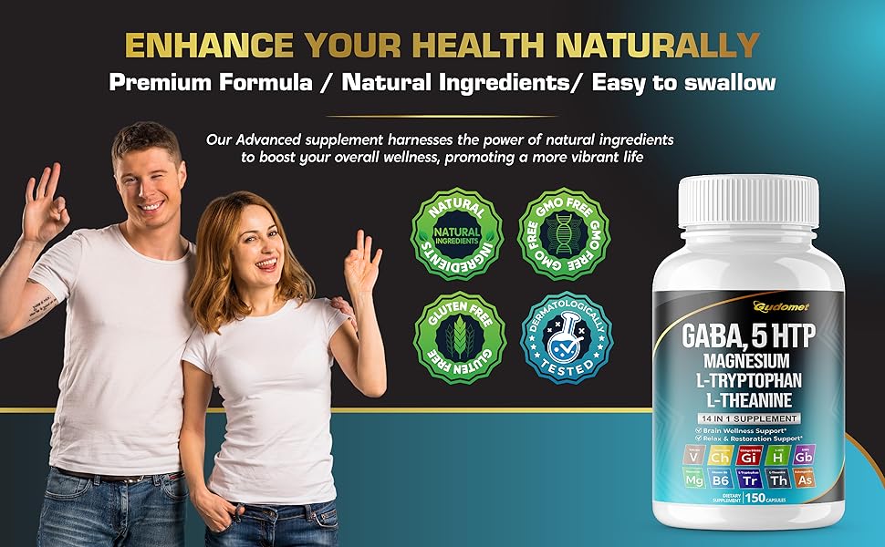 Amazon.com: GUDOMET GABA 5-HTP L-Tryptophan L-Theanine Vitamin D3 Vitamin B6 Holy Basil Valerian ...