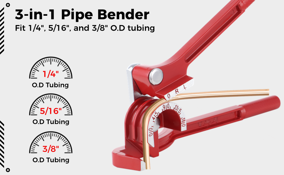 Homaisson Pipe Bender, 3-in-1 Tube Bender, Heavy-Duty Tubing Bender for 1/4" 5/16" 3/8" Tube, 0 ...