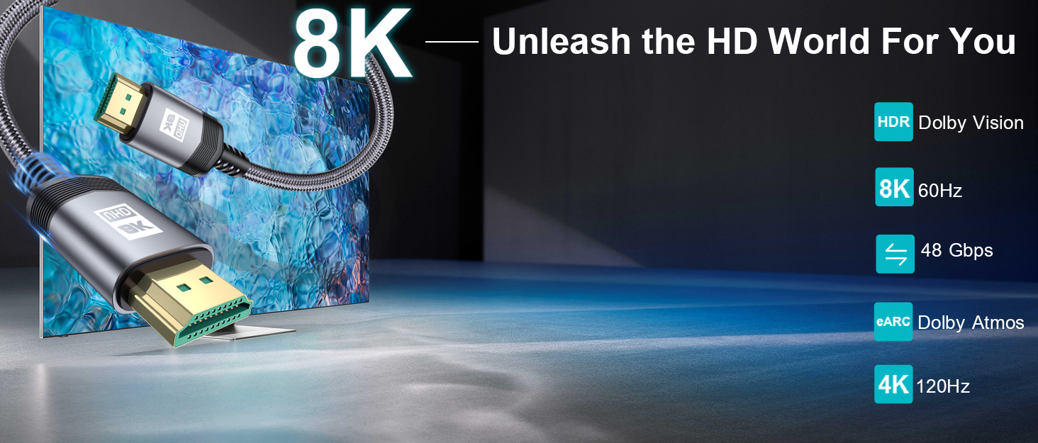HDMI Cable 8K 10M [8K@60hz, 4K@144Hz],Sweguard HDMI 8K HDMI 2.1 Cable Ultra High Speed Braided ...
