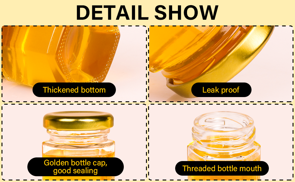 Amazon.com: GIVAMEIHF Mini Honey jars-1.5oz,48 pcs Hexagon honey jars with dipper,gold cover,bee ...